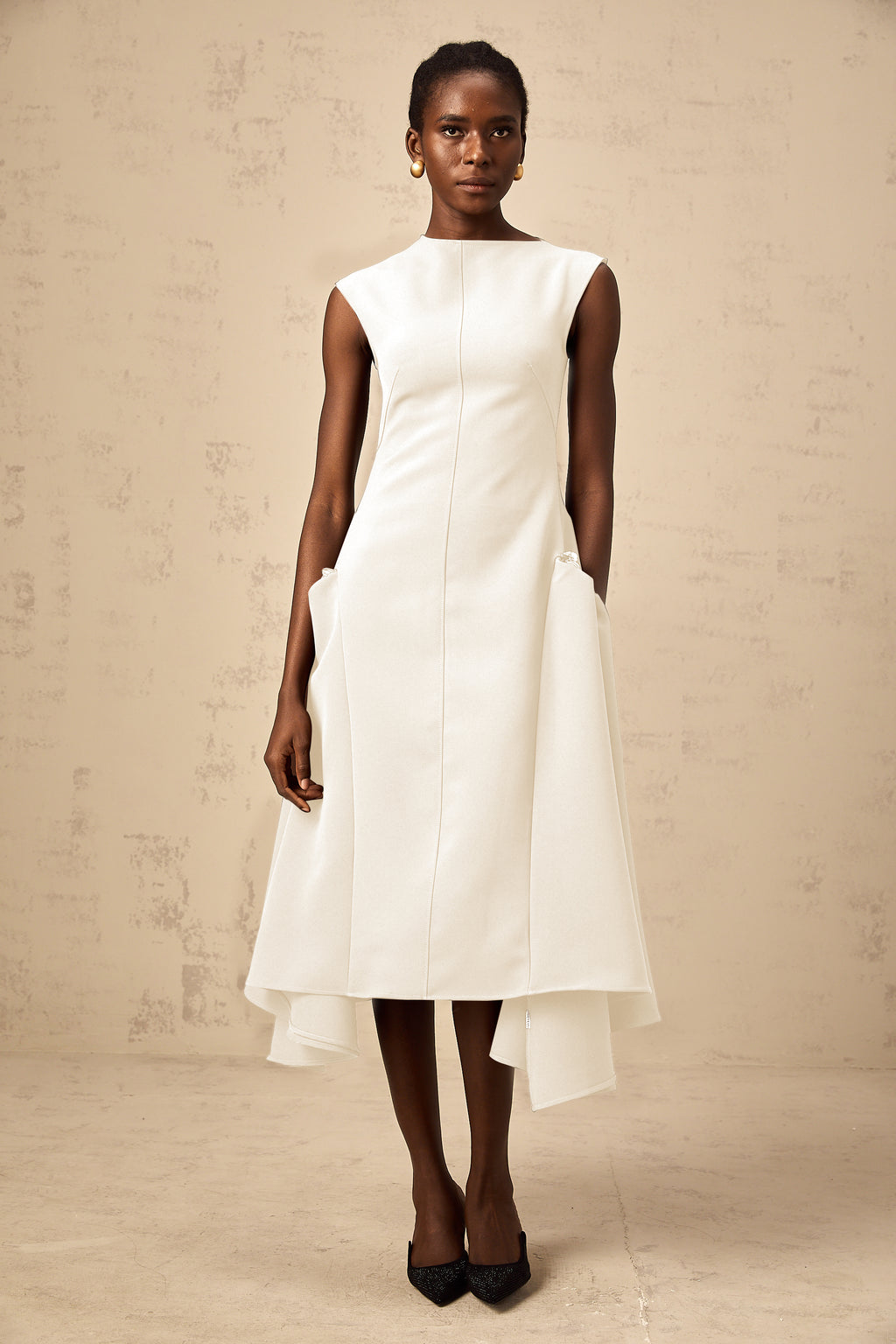 Jenifier white asymmetrical midi dress