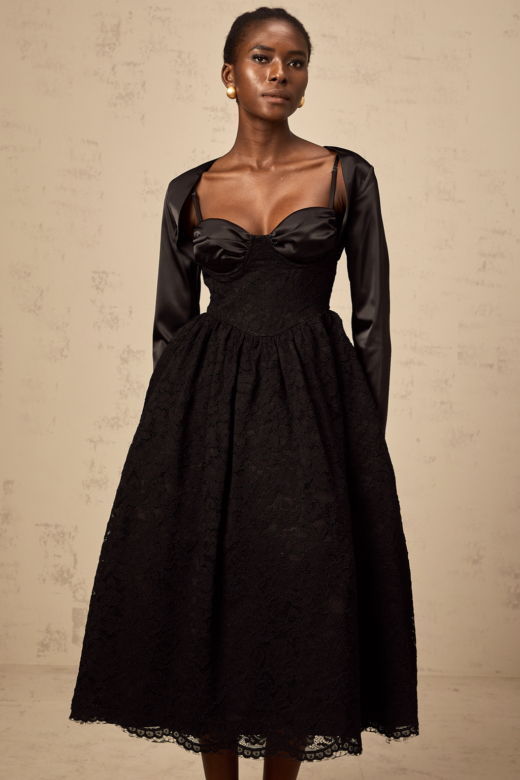 Sidonie black floral-lace top & dress matching set (Final Sale)