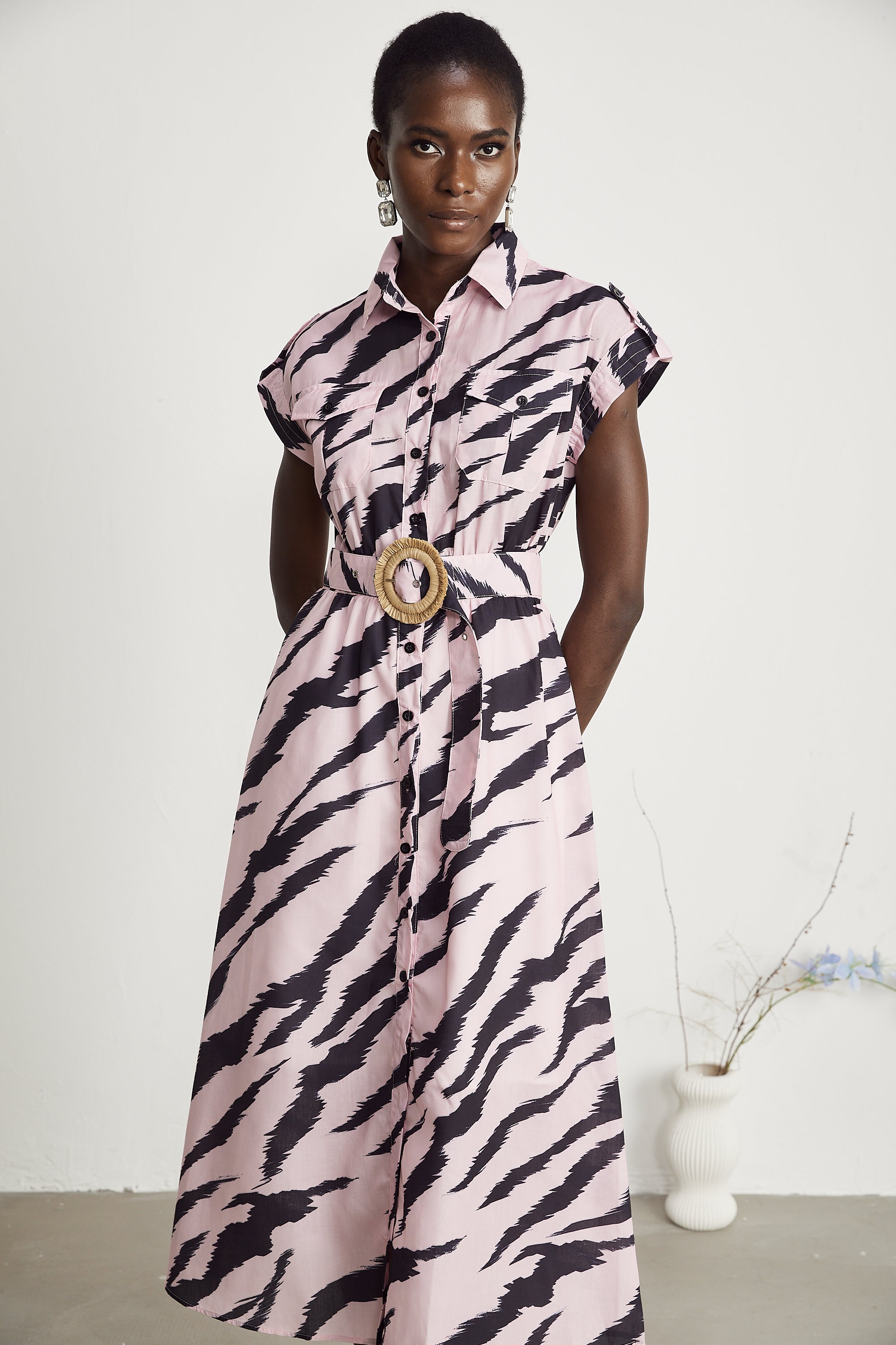 Harper tiger-print belted midi dress