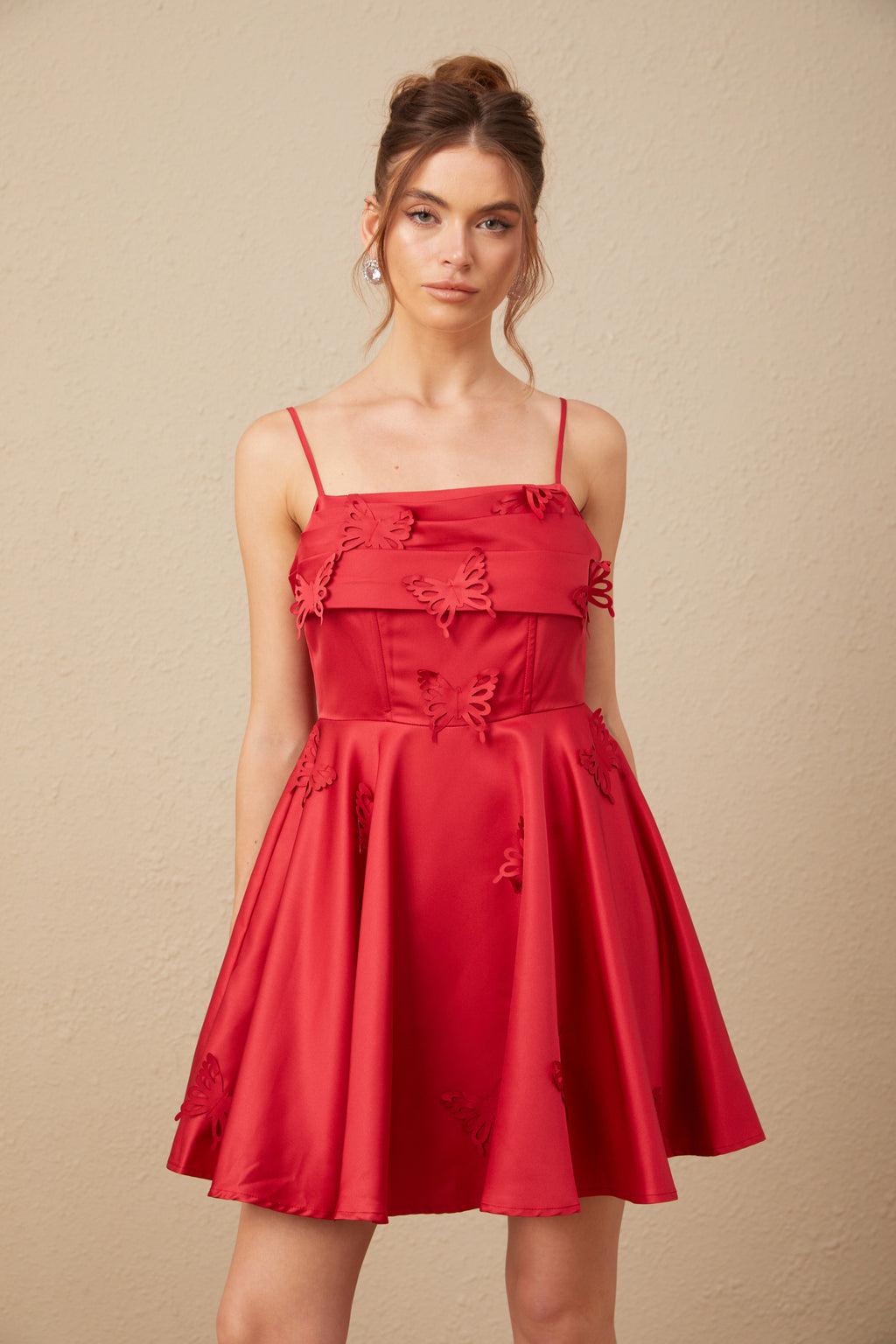 Fleur red butterfly flared mini dress (Final Sale)