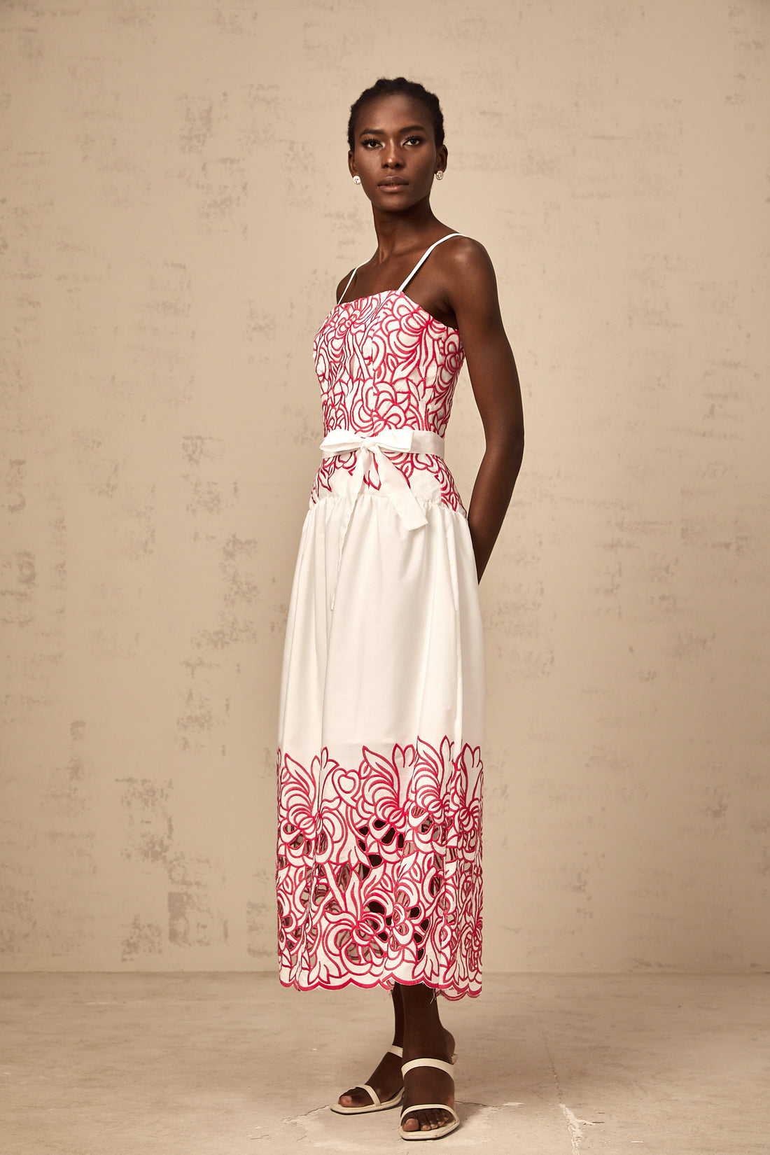 Béatrice pink cut-out embroidered midi dress