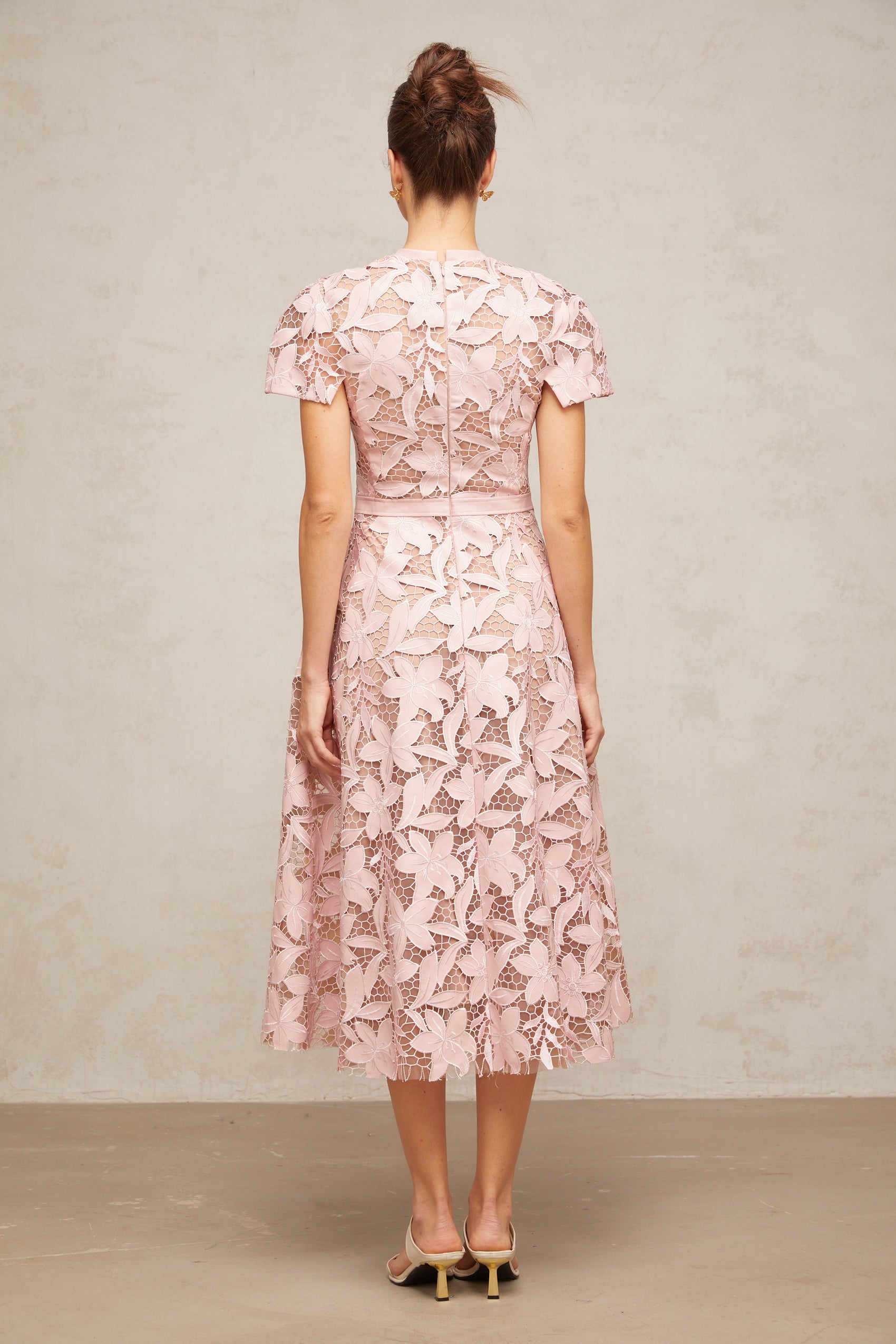 Vérane pink guipure-lace midi dress