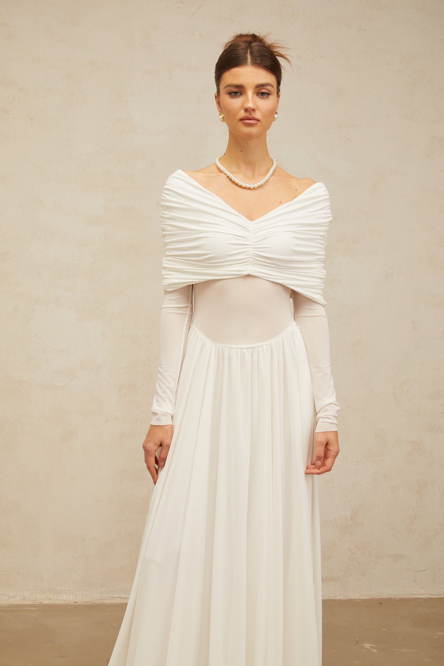 Vérane White Draped-detail Ruched Maxi Dress
