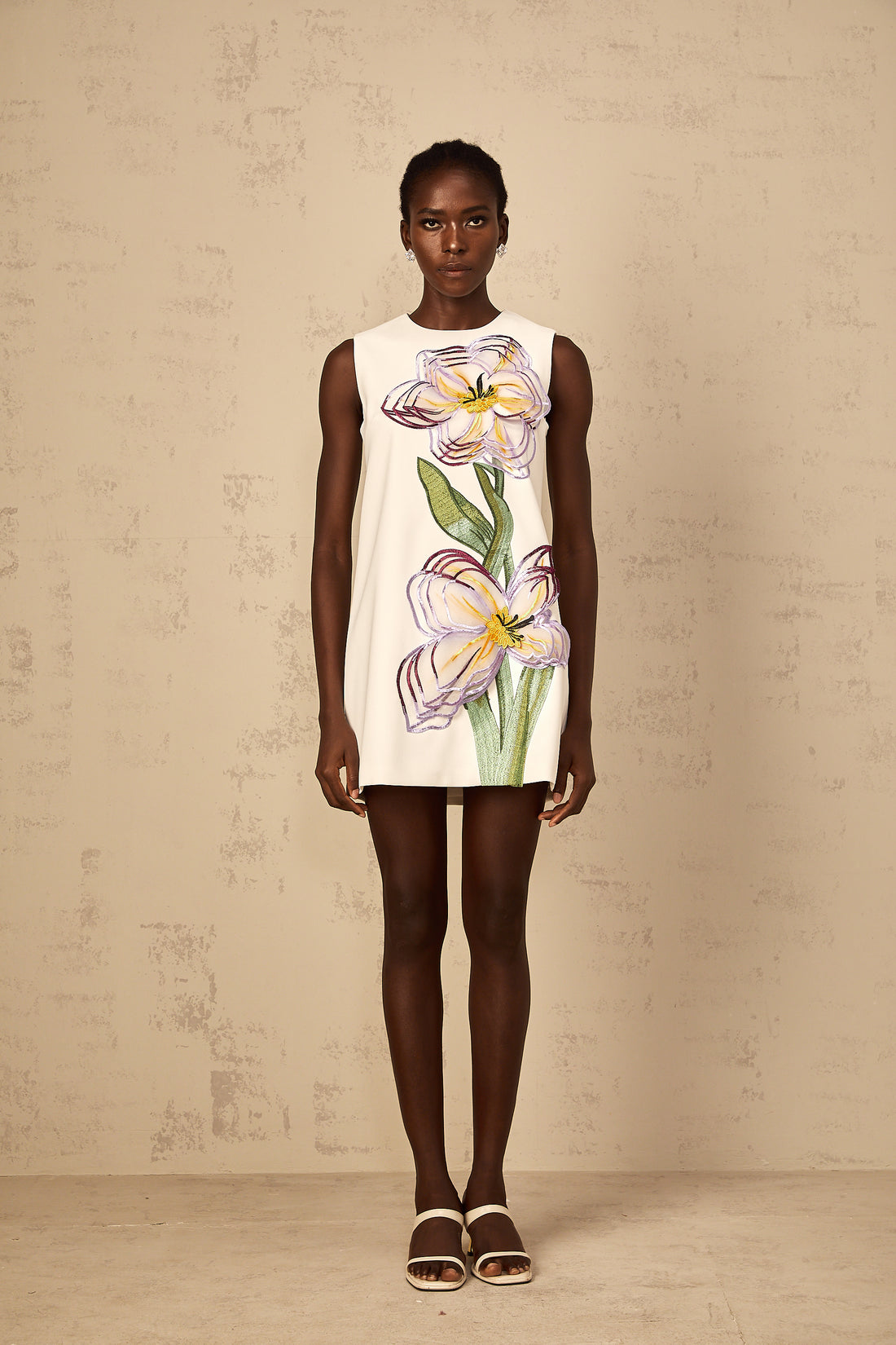 Irène White Sequin Floral Embroidered Mini Dress