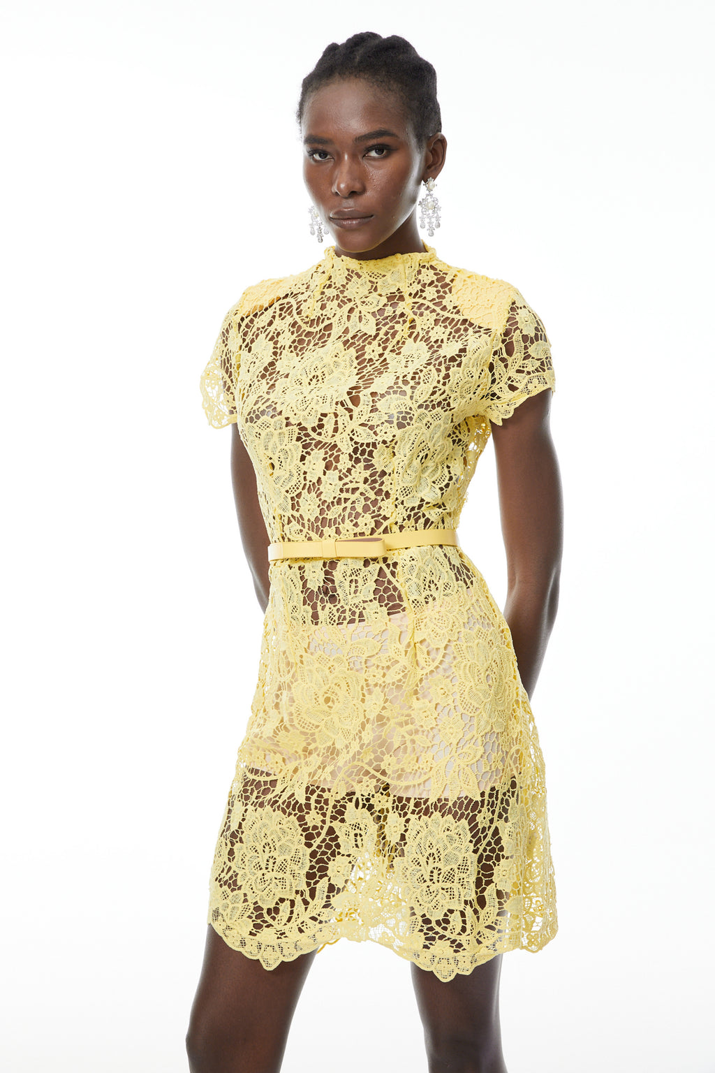 Charlotte Yellow Floral Lace Mini Dress