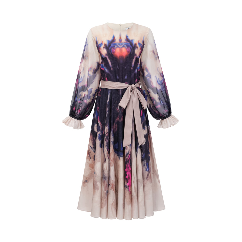 Urbaine smudged graffiti-print silk midi dress