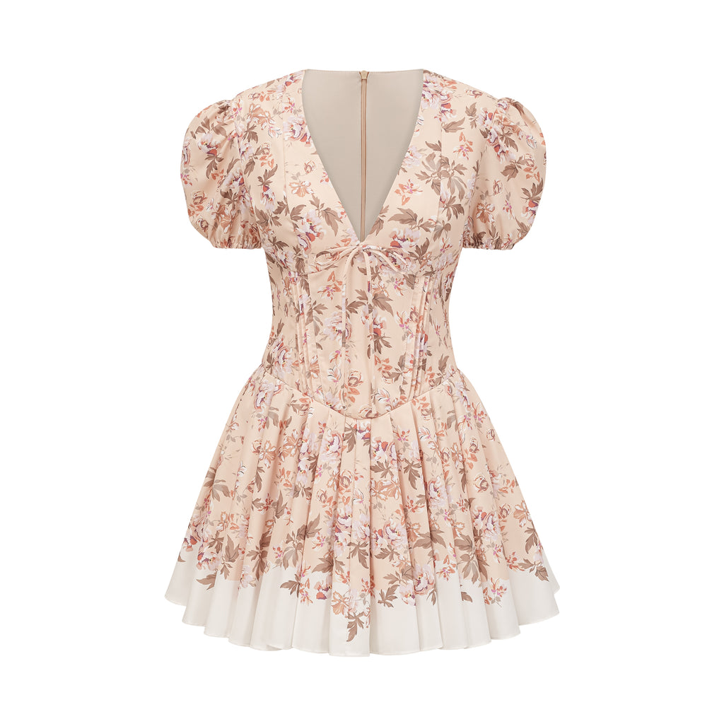 Alizée yellow floral-print pleated mini dress