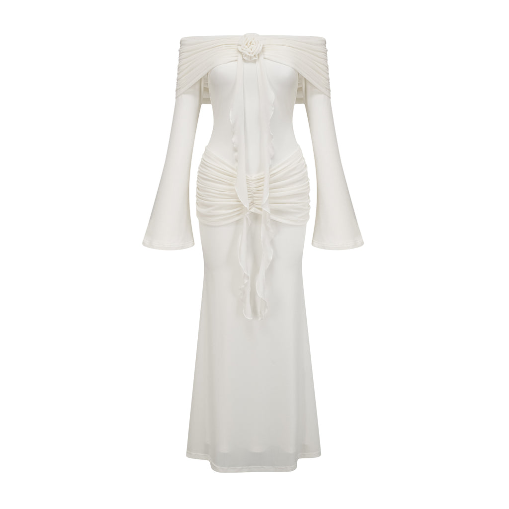 Wanda white glittered floral-appliqué knit maxi dress