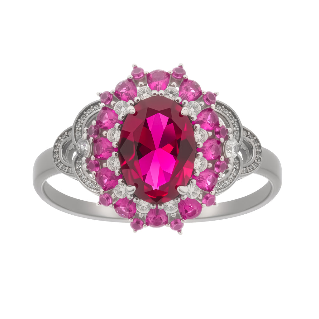 Amélie Red Oval Cut Gemstone Sterling Silver Ring