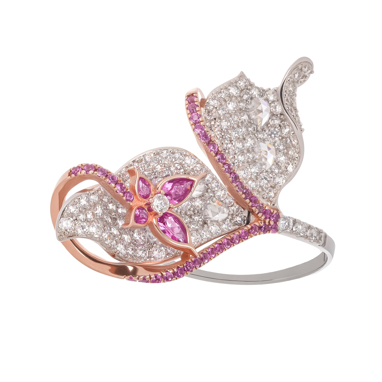 Scintillement Pink Crystal Embellished Sterling Silver Ring Set (3 Pie
