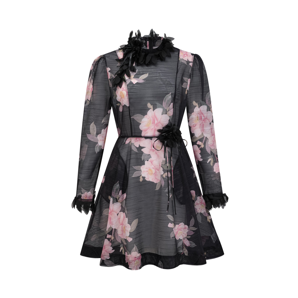 Mariah semi-sheer flower mini dress (US Only)