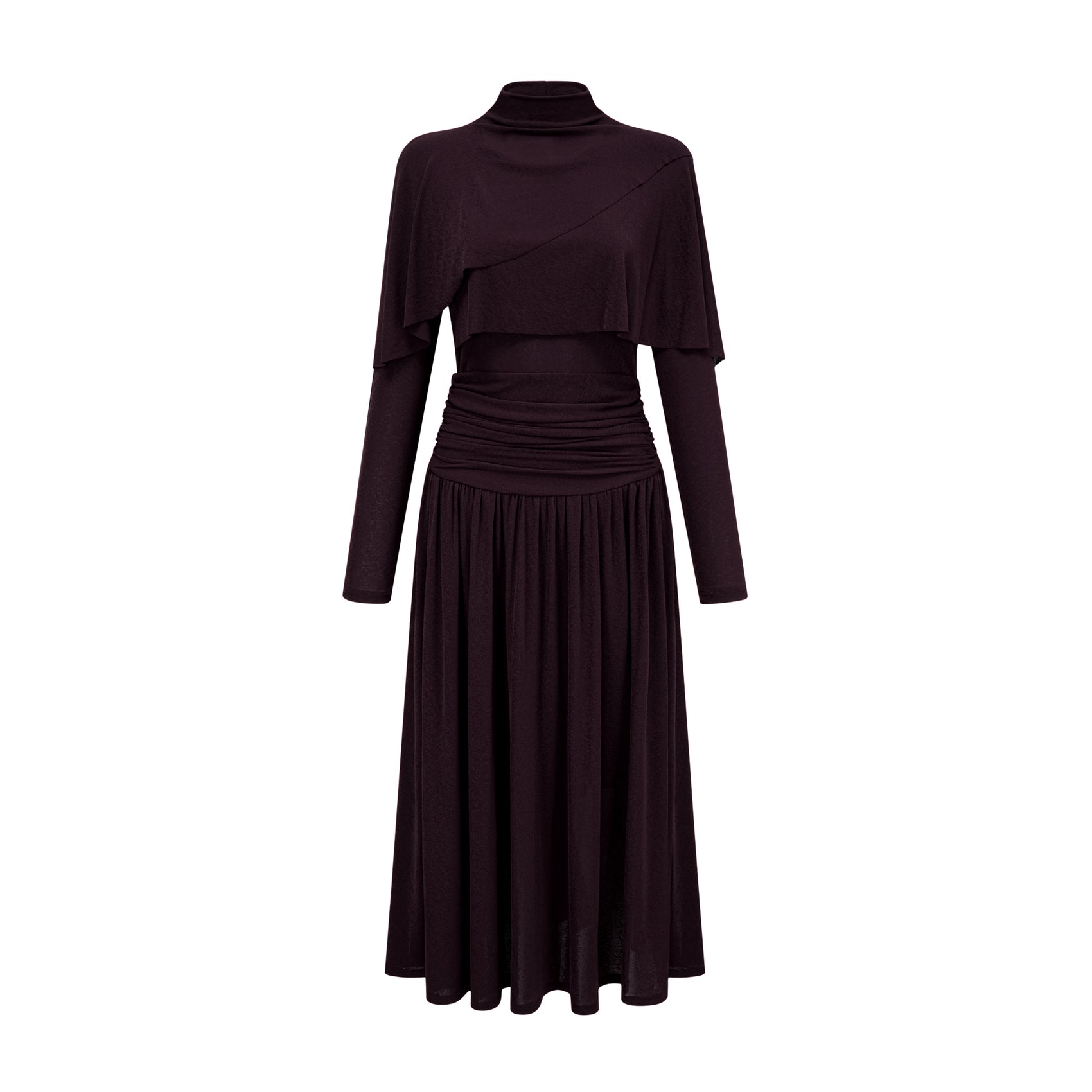 Camille Red Ruched Midi Dress with Flap Design Detail