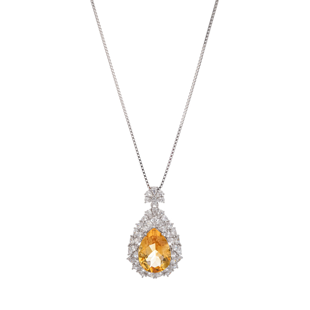 Giolla Yellow Teardrop Shaped Gemstone Pendant Sterling Silver Necklac