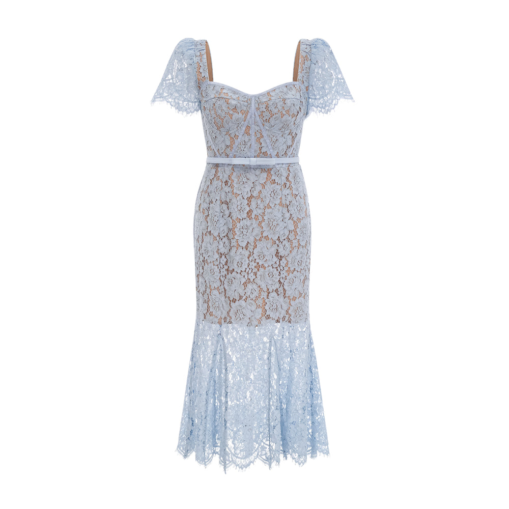 Audrey blue floral-lace boned midi dress