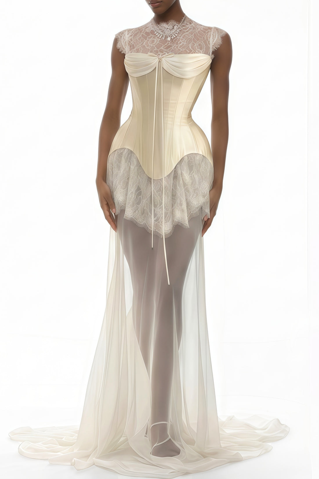 Michalina White Lace Convertible Gown with Detachable Skirt