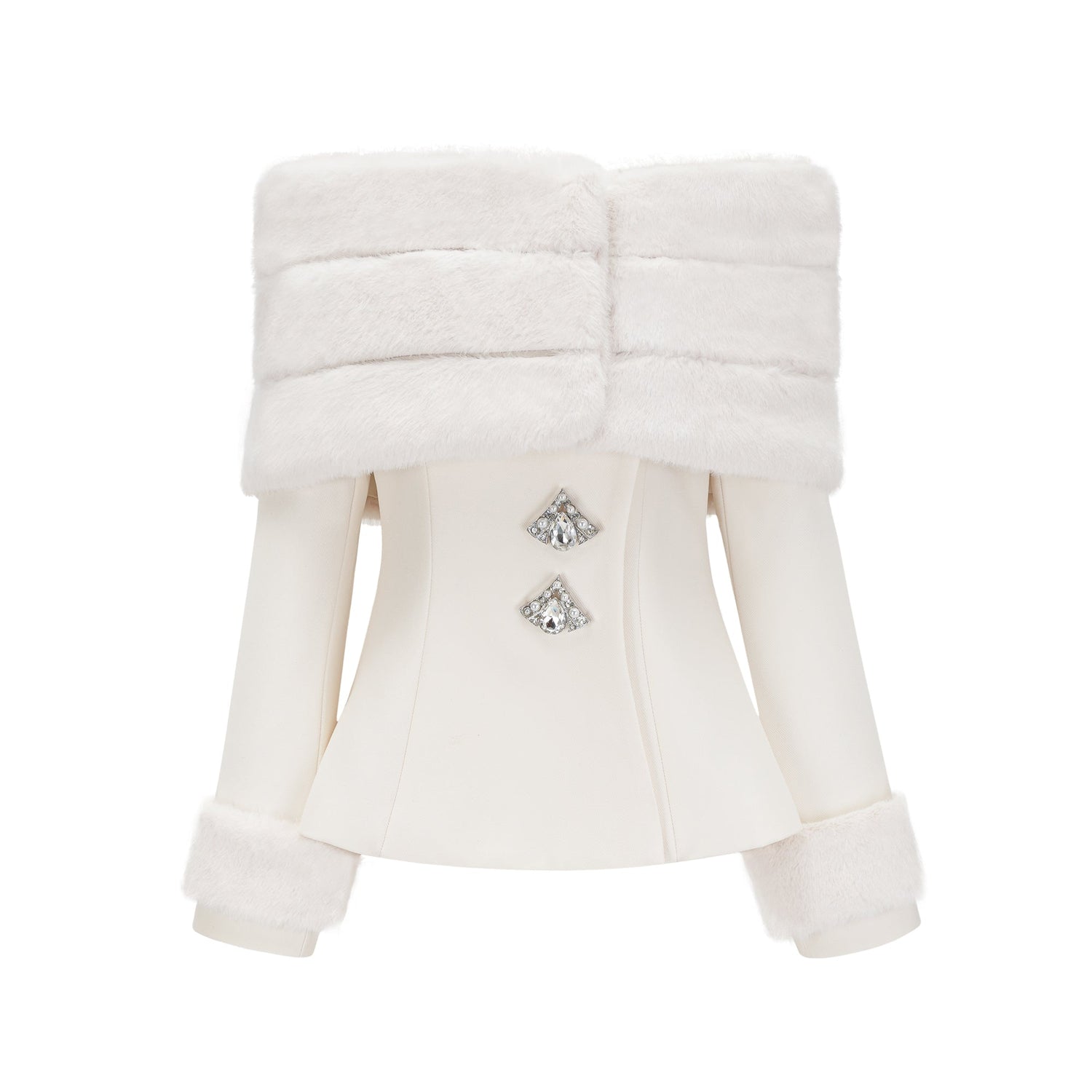 Caitlin white faux-fur jacket & skirt matching set