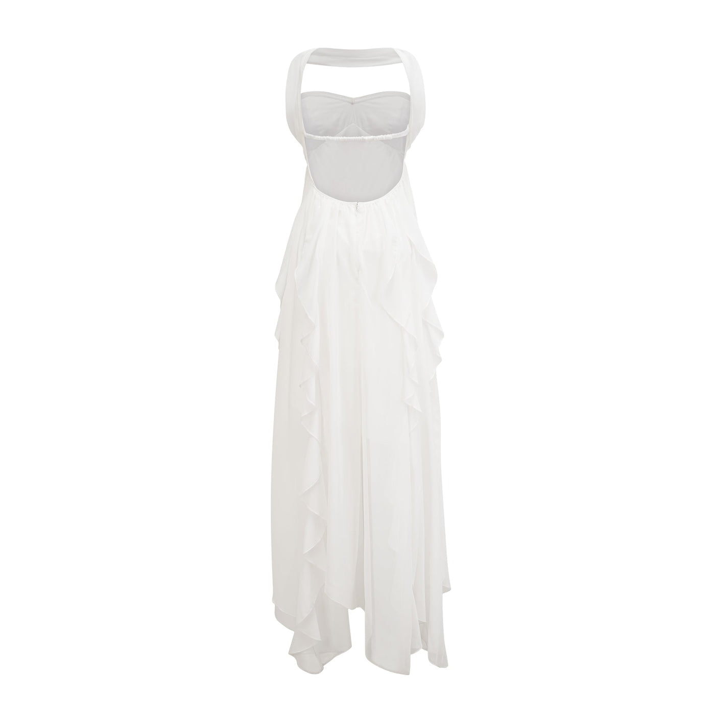 Mariah White Chiffon Ruffle Halterneck Maxi Dress